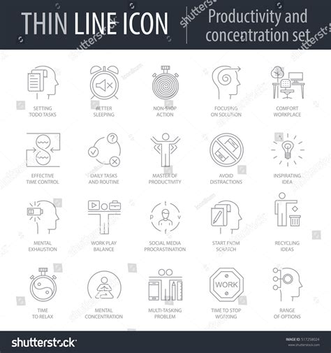 Icons Set Productivity Concentration Symbol Intelligent Stock Vector Royalty Free 517258024