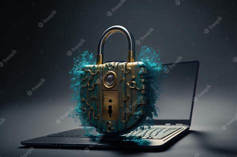 Premium Ai Image Laptop Lock Cybersecurity Idea