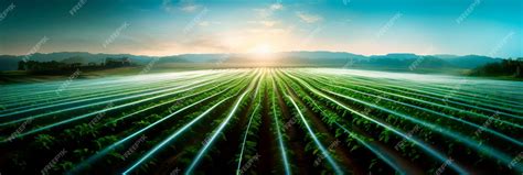 Premium Photo Irrigation System In Action An Overhead View Of A Farm With A Functioning Modern