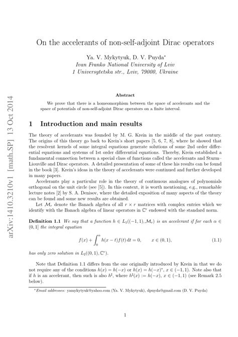 Pdf On The Accelerants Of Non Self Adjoint Dirac Operators