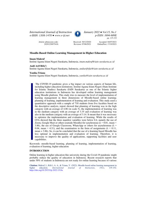 Pdf Moodle Based Online Learning Management In Higher Education