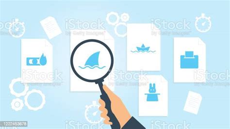 검색 아이콘으로 문서작성합니다 파일 및 돋보기 분석 연구 기호입니다 벡터 일러스트 투표 전자 파일 문서 연구 벡터 일러스트 개념에 대한 스톡 벡터 아트 및 기타 이미지