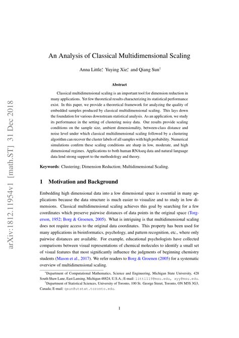 Pdf An Analysis Of Classical Multidimensional Scaling
