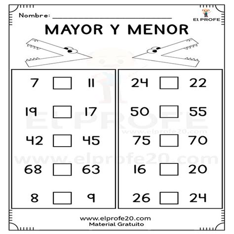 Mayor Que Menor Que Hojas De Trabajo Primer Grado Mayor Menor Igual