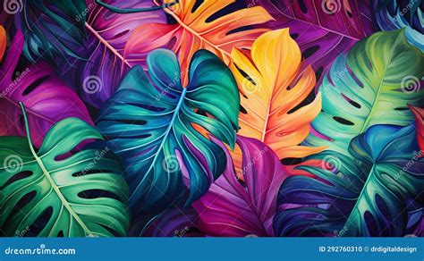 Abstract Background Of Illustrated Tropical Leaves Exotic Wallpaper In
