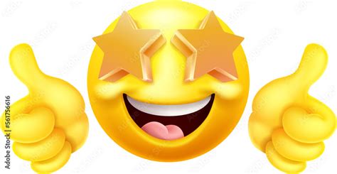 a star struck emoji or emoticon face icon with stars for eyes giving a thumbs up cartoon stock