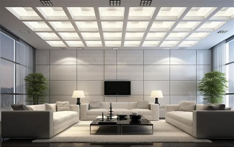 Premium Photo The Ceiling Design Incorporates Recessed Panels In A Grid Pattern Ensuring A