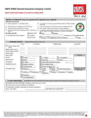 India HDFC ERGO Know Your Customer KYC Application Form 2022 2025 Fill And Sign Printable