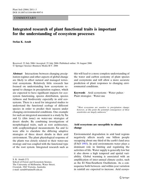 Pdf Integrated Research Of Plant Functional Traits Is Important For