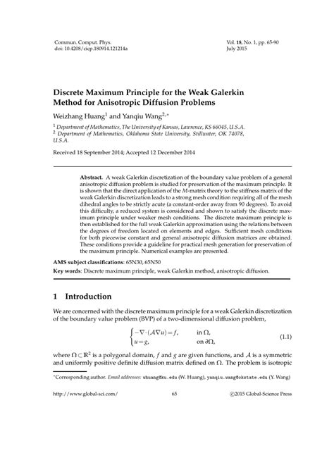 Pdf Discrete Maximum Principle For The Weak Galerkin Method For Anisotropic Diffusion Problems