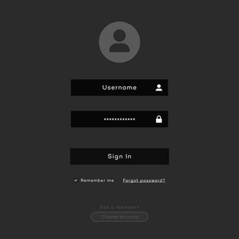 Premium Vector Login Form Page Template Dark Theme Flat Style For App Development Smartphone