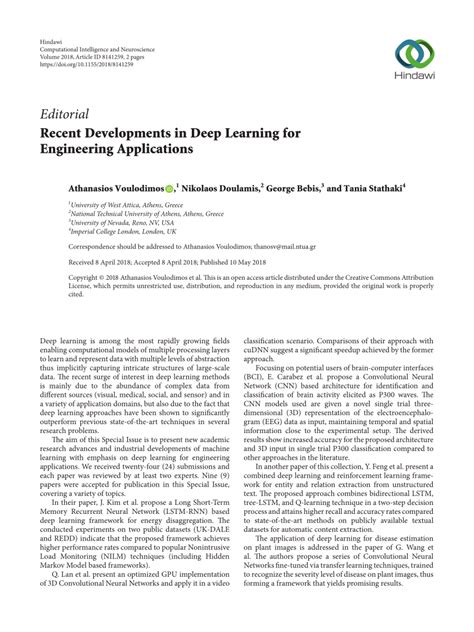 PDF Recent Developments In Deep Learning For Engineering Applications