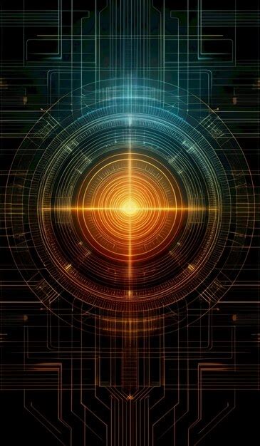 Concentric Circles Glowing Light Dark Background Circuitry Premium Ai Generated Image