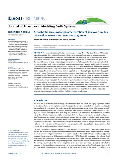 Pdf A Stochastic Scale Aware Parameterization Of Shallow Cumulus Convection Across The