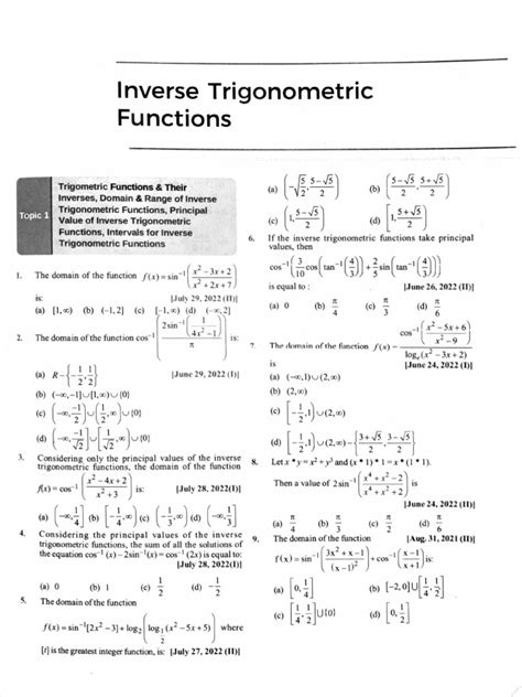 Inverse Trigonometric Functions M Pdf Function Mathematics Trigonometric Functions