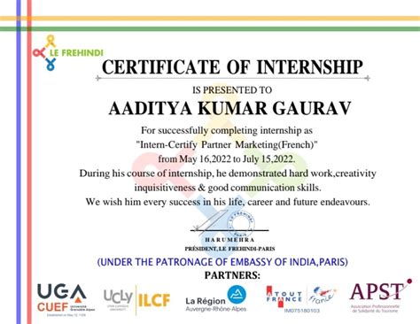 Aaditya Kumar Gaurav On Linkedin Worked As Intern Certify Partner At Le Frehindi Paris