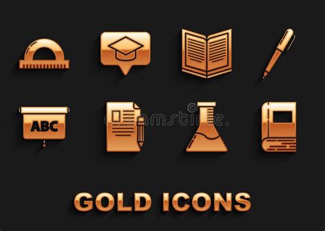 Set Exam Sheet And Pencil With Eraser Pen Book Test Tube Flask Chemical Laboratory