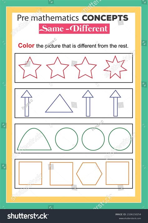 Pre Math Concepts Same Different Educational Stok Vektör Telifsiz