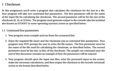 Solved 1 Checksum In This Assignment You Ll Write A Program Chegg
