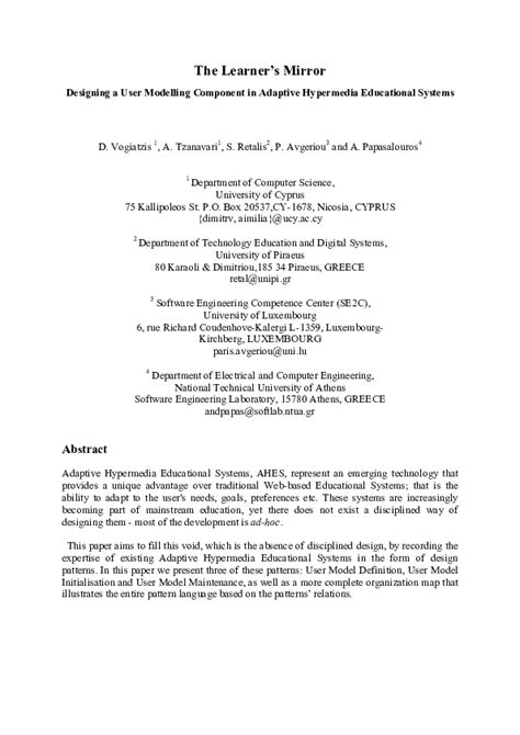 Pdf The Learners Mirror Designing A User Modelling Component In Adaptive Hypermedia