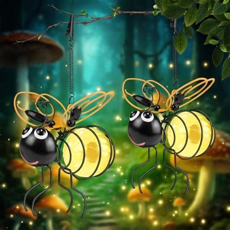 Solar Hanging Bees Lights 2 Packs Cute Solar Insect Lights Outdoor