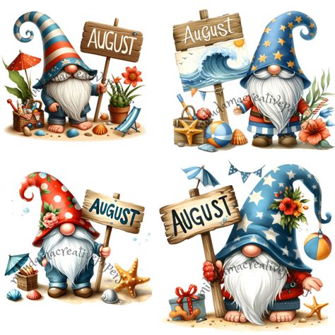August Gnomes Clipart 15 Summer Png Illustrations Miludama Creative