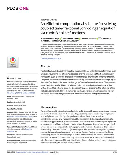 Pdf An Efficient Computational Scheme For Solving Coupled Time Fractional Schrödinger Equation