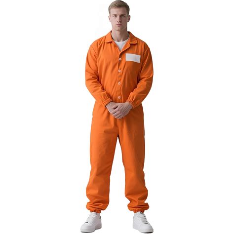 Orange Prison Jumpsuit Costume Mens Halloween Inmate Outfit Adult Jail