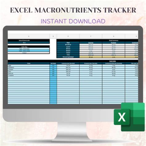 Excel Macronutrient Tracker Spreadsheet Track Calories Proteins
