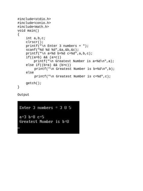 C Program Find Greatest Of Three Numbers Pdf