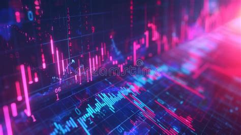 Abstract Financial Stock Market Data Visualization With Neon Lights In A Futuristic Style Stock