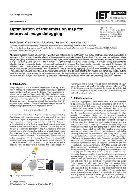 Pdf Optimization Of Transmission Map For Improved Image Defogging