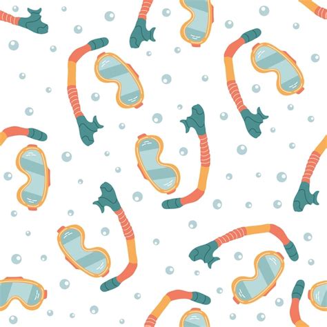 Premium Vector Cute Hand Drawn Diving Mask And Snorkel Seamless