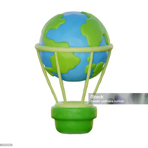 세계 지구본을 가진 3d 뜨거운 공기 Ballon 지구와 에너지를 절약하고 친환경 만화 스타일 3d 렌더링 0명에 대한 스톡