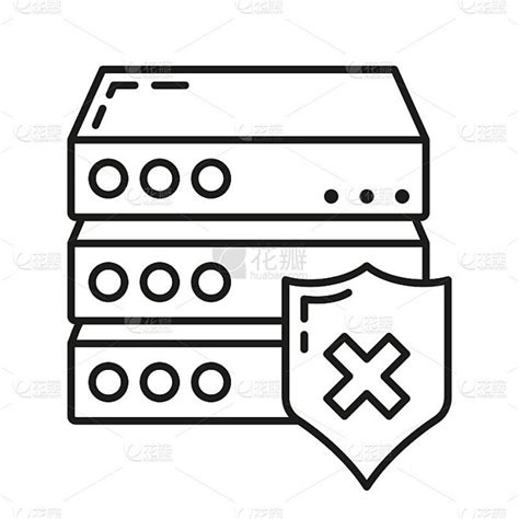 远程计算机服务器数据交换云图标保护数据库存储，技术信息轮廓平面矢量插图，孤立在白色。