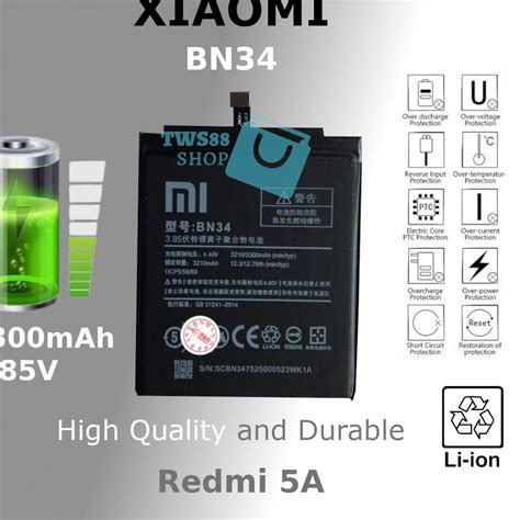 Jual Harga Kompetitif TWS Baterai Batre Battery Original Xiaomi Redmi 5A BN34 Shopee