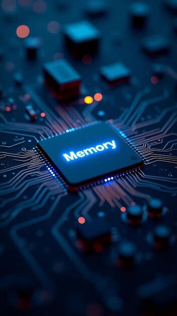 Closeup Of A Microchip With Illuminated Memory Text Premium AI Generated Vector