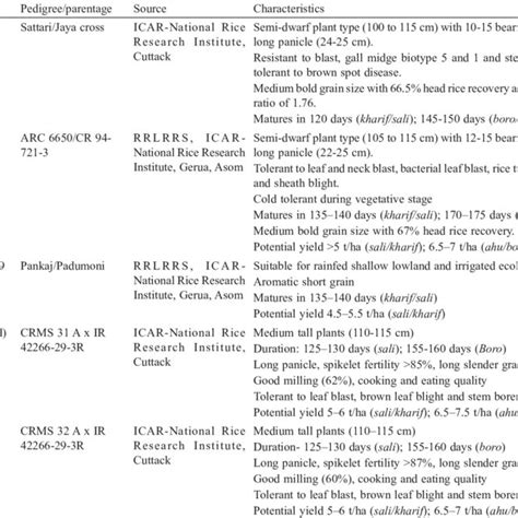 Description Of Rice Varieties Used In The Demonstrations Download Scientific Diagram