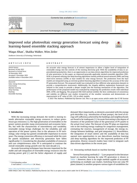 Pdf Improved Solar Photovoltaic Energy Generation Forecast Using Deep Learning Based Ensemble