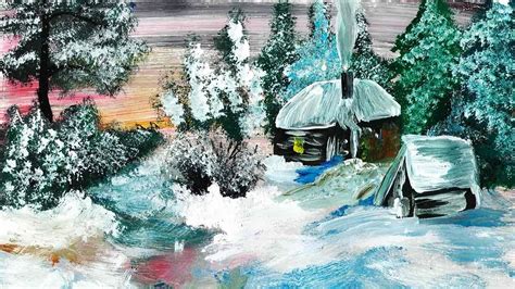 Как нарисовать деревню зимой красками гуашь Мастер класс зима в деревне красками Youtube
