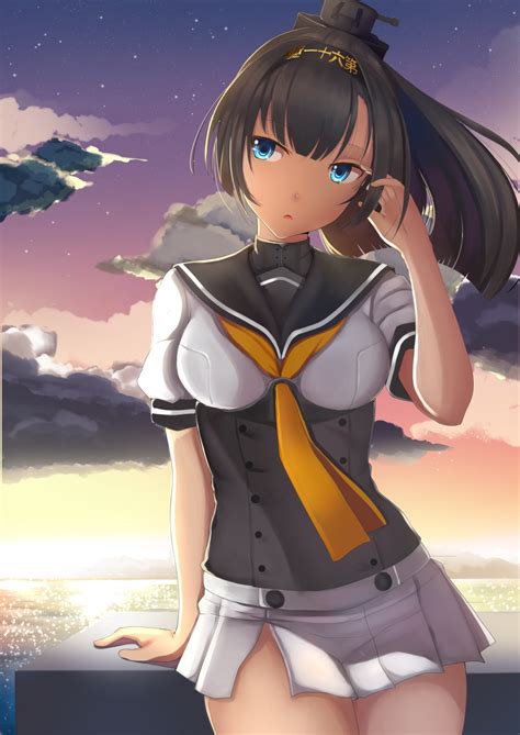 배경 화면 애니메이션 소녀들 아키즈키 칸 콜레 간타이 컬렉션 긴 머리 파란 눈 흑발 1075x1519 Lucasfiala 1371743 배경 화면