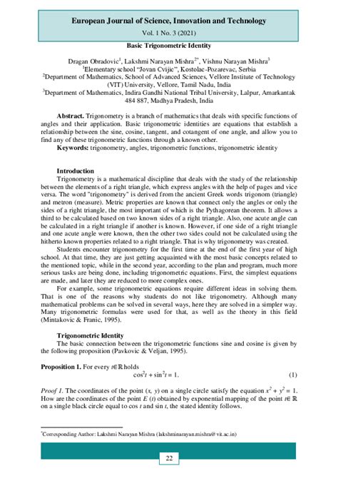 Pdf Basic Trigonometric Identity