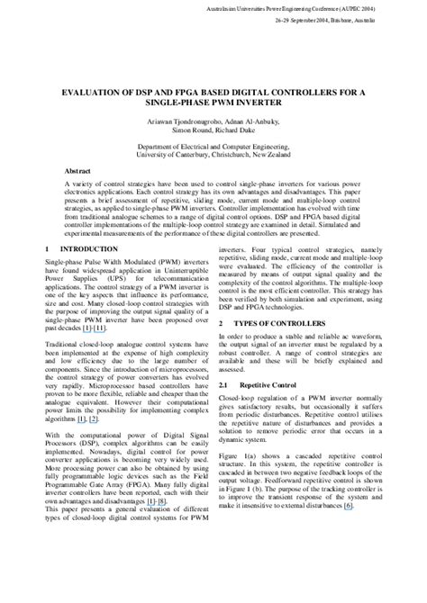 Pdf Evaluation Of Dsp And Fpga Based Digital Controllers For A Single