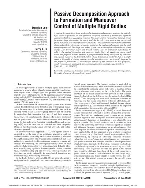 Pdf Passive Decomposition Approach To Formation And Maneuver Control Of Multiple Rigid Bodies