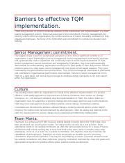 Barriers To Effective TQM Implementation Docx Barriers To Effective TQM Implementation There
