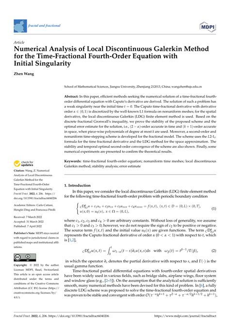 Pdf Numerical Analysis Of Local Discontinuous Galerkin Method For The