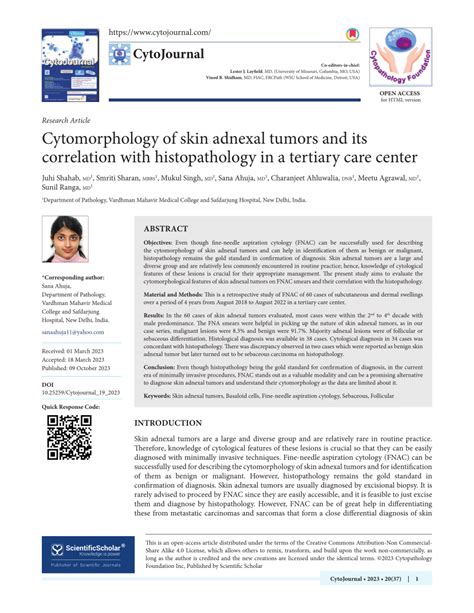 Pdf Cytomorphology Of Skin Adnexal Tumors And Its Correlation With