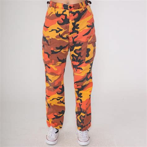 Orange Camo Pants Green Yellow Cargo Pants Military Combat Pants Yellow