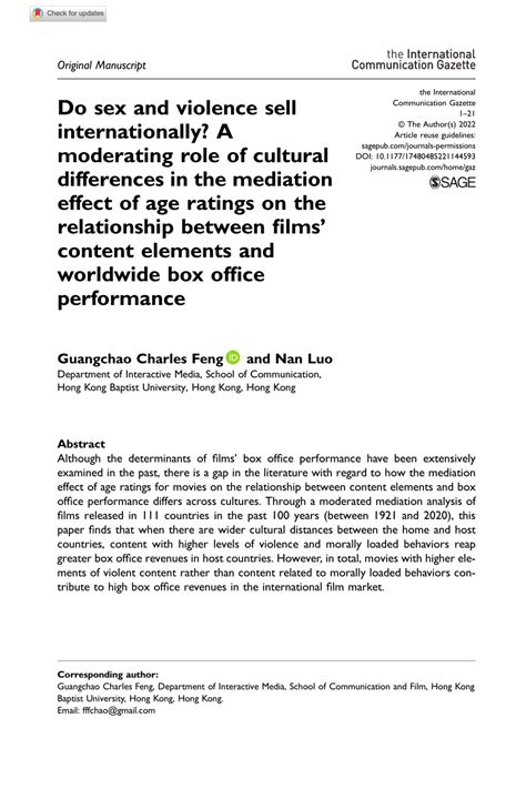 Pdf Do Sex And Violence Sell Internationally A Moderating Role Of