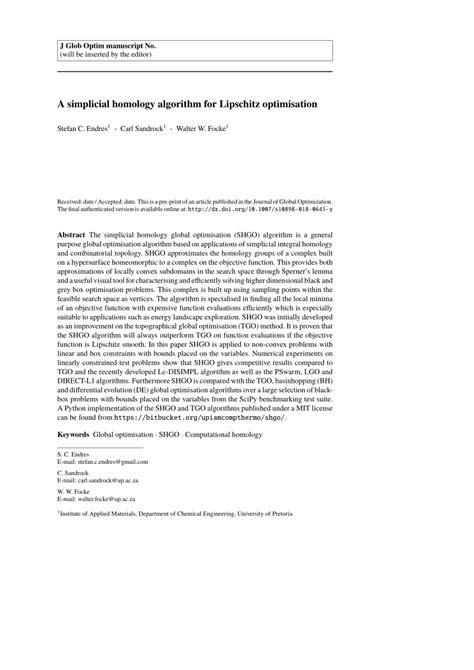 Pdf A Simplicial Homology Algorithm For Lipschitz Optimisation